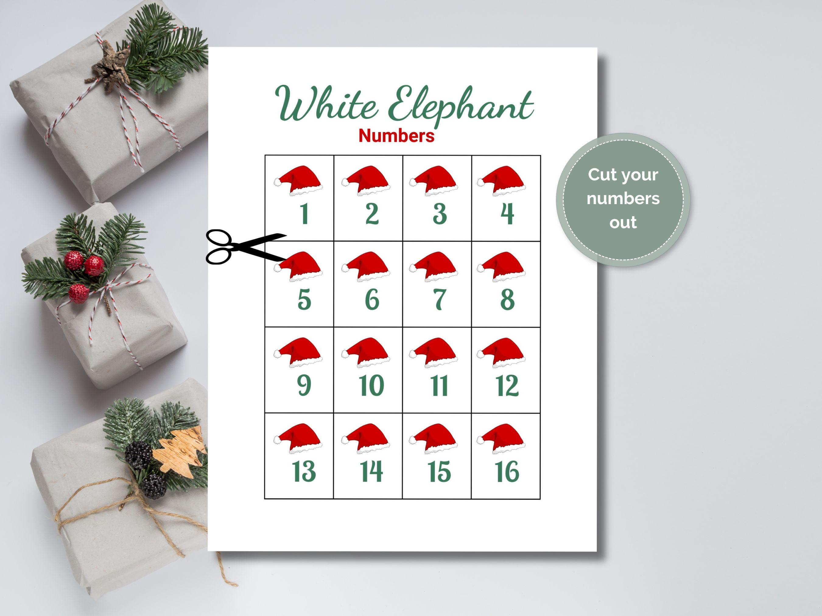 White Elephant Numbers, Gift Exchange Number Cards, Holiday Party Game ...
