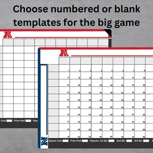 Football Squares, Football Party Games, Football Pool Template, 100 ...