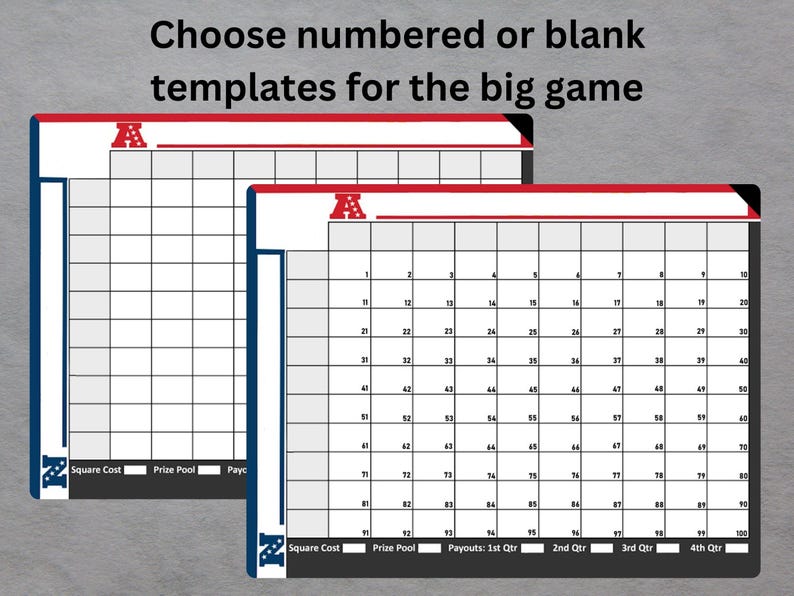 Football Squares, Football Party Games, Football Pool Template, 100 ...