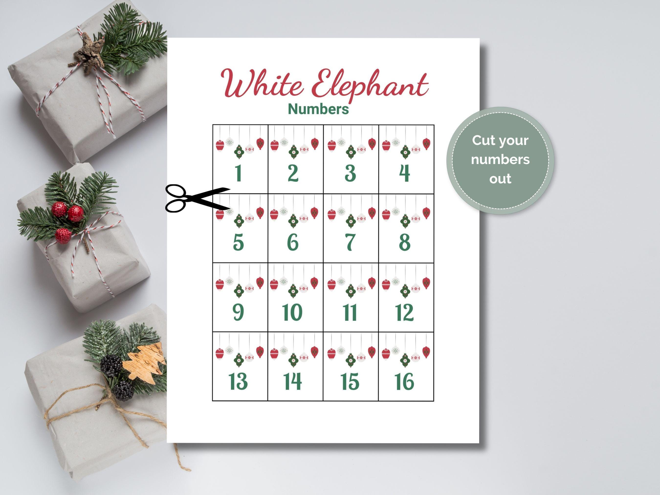 White Elephant Numbers, Gift Exchange Number Cards, Holiday Party Game ...