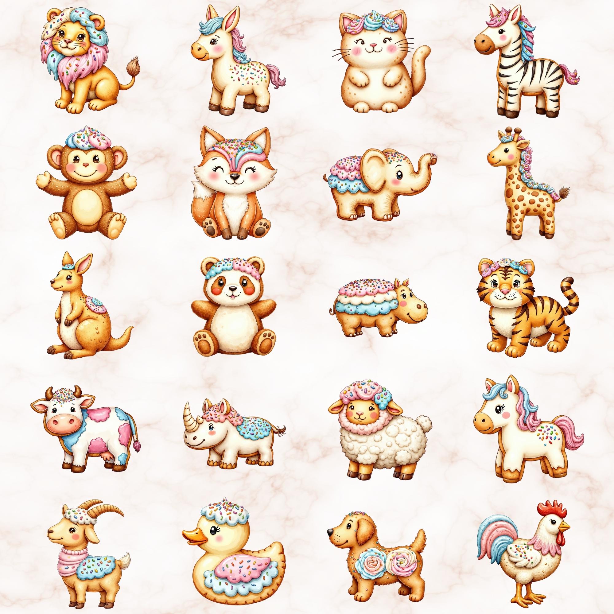 Frosted Animal Cookie Clipart, Digital Clipart for Kids Birthday Party ...