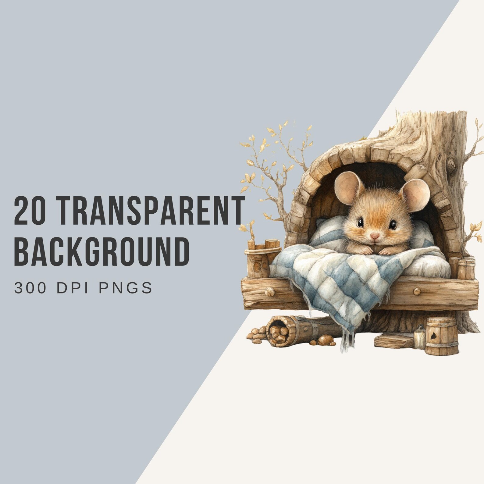 Mouse Hole Clipart Set, Nature Mice in Holes Watercolor Clipart ...