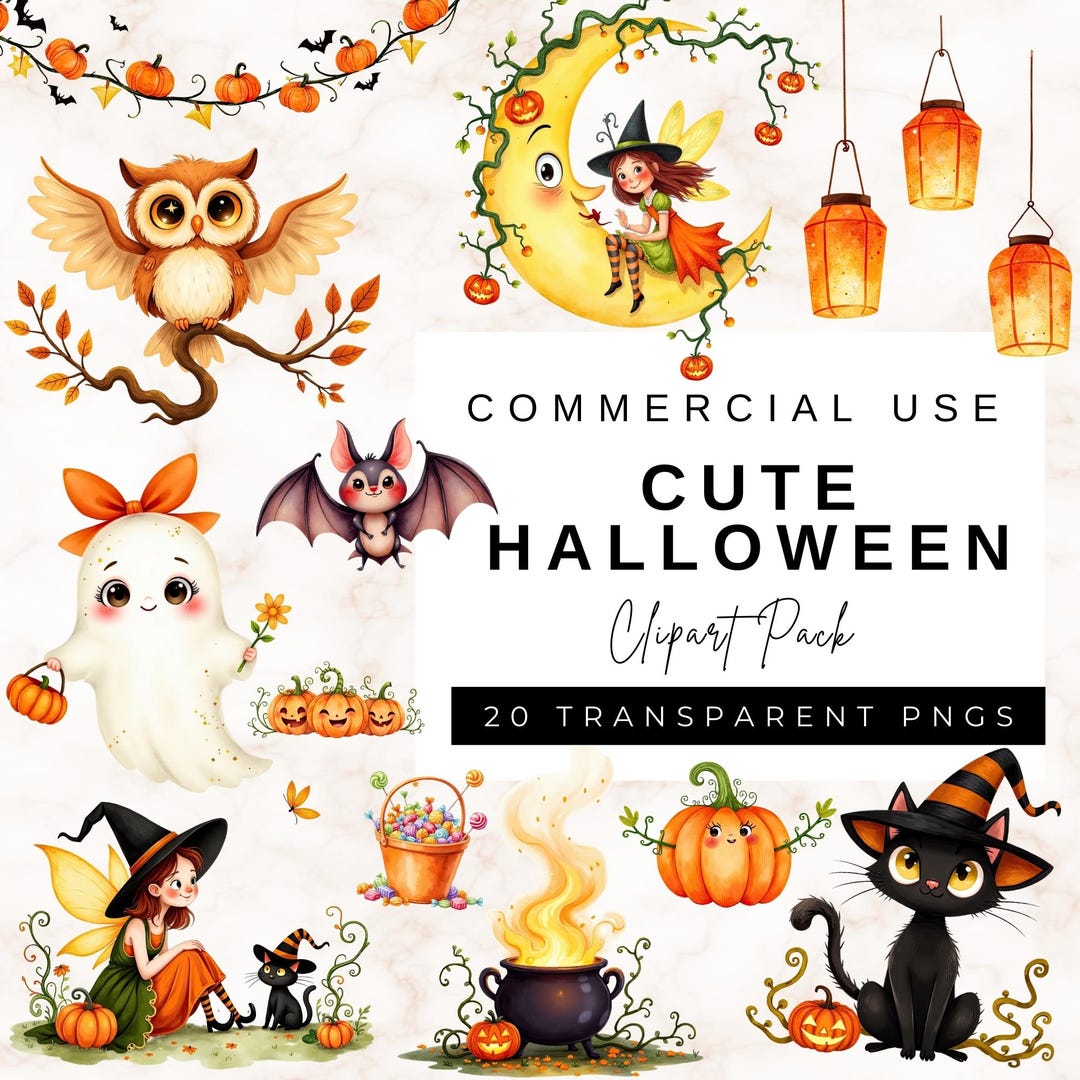 Watercolor Halloween Cuteness Clipart Bundle, Spooky Digital Graphics ...