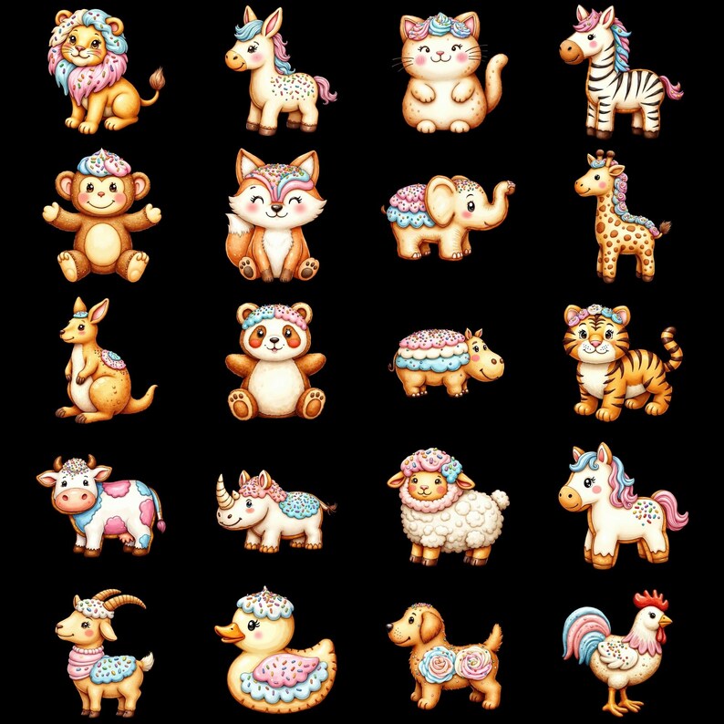 Frosted Animal Cookie Clipart, Digital Clipart for Kids Birthday Party ...