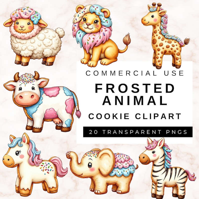 Frosted Animal Cookie Clipart, Digital Clipart for Kids Birthday Party ...