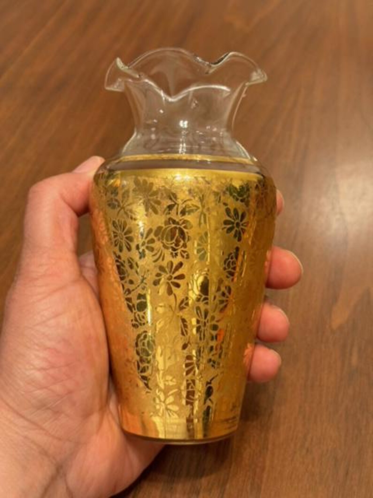 Vintage Ransgil Crystal Gold Vase With Floral Detailing - Etsy