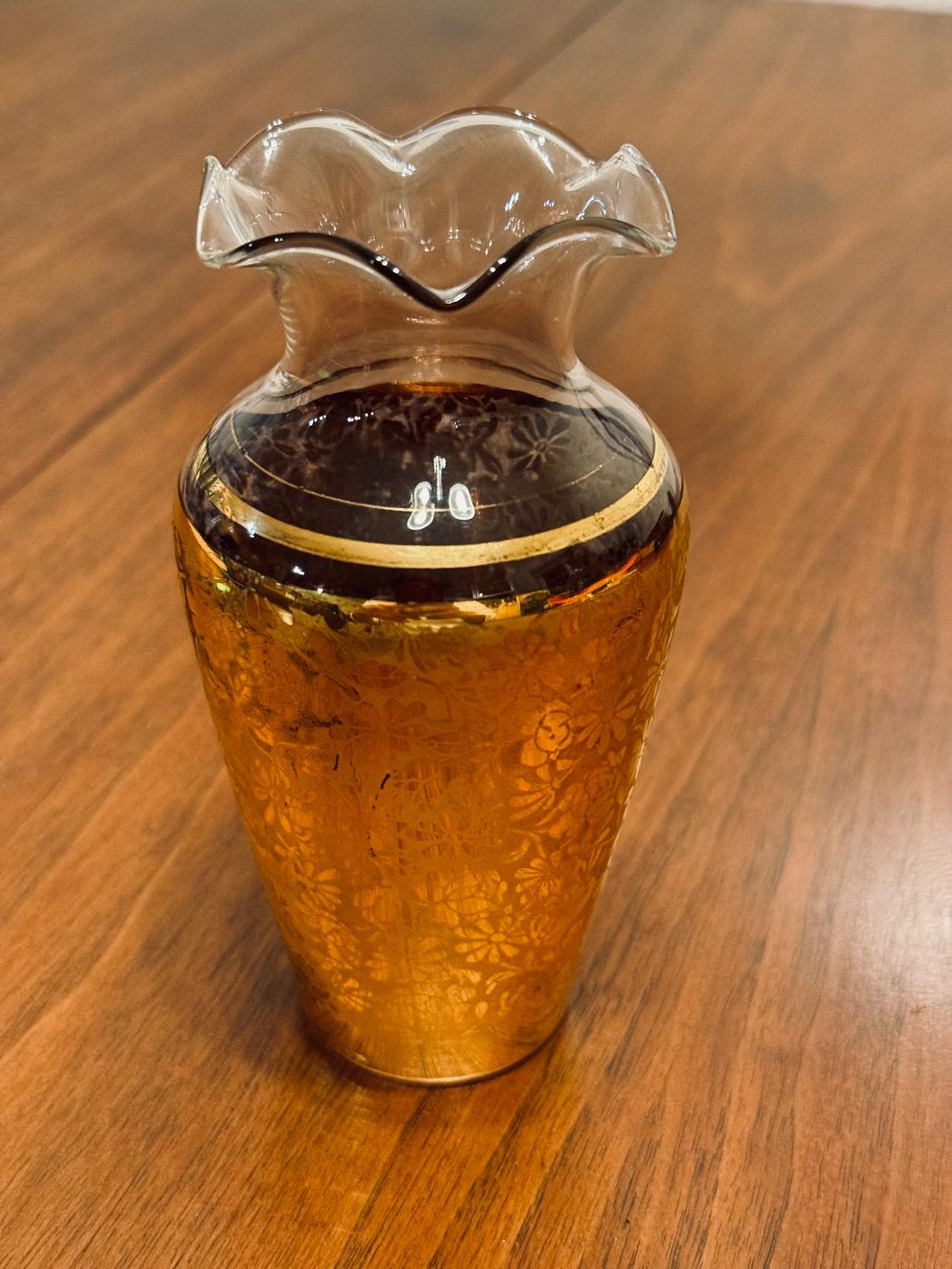 Vintage Ransgil Crystal Gold Vase With Floral Detailing - Etsy