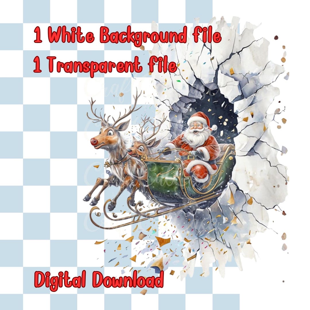 Christmas Santa Sleigh Clipart Breaking Wall | Watercolor Santa ...
