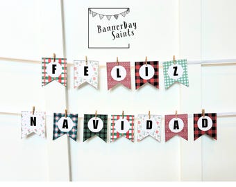 Feliz Navidad Printable Holiday Banner, Christmas Garland Spanish Sign ...