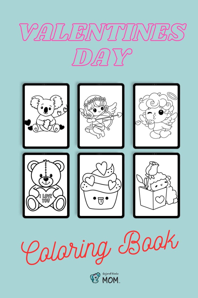 Valentines Day Coloring Pages for Kids, Instant Download, Animal ...