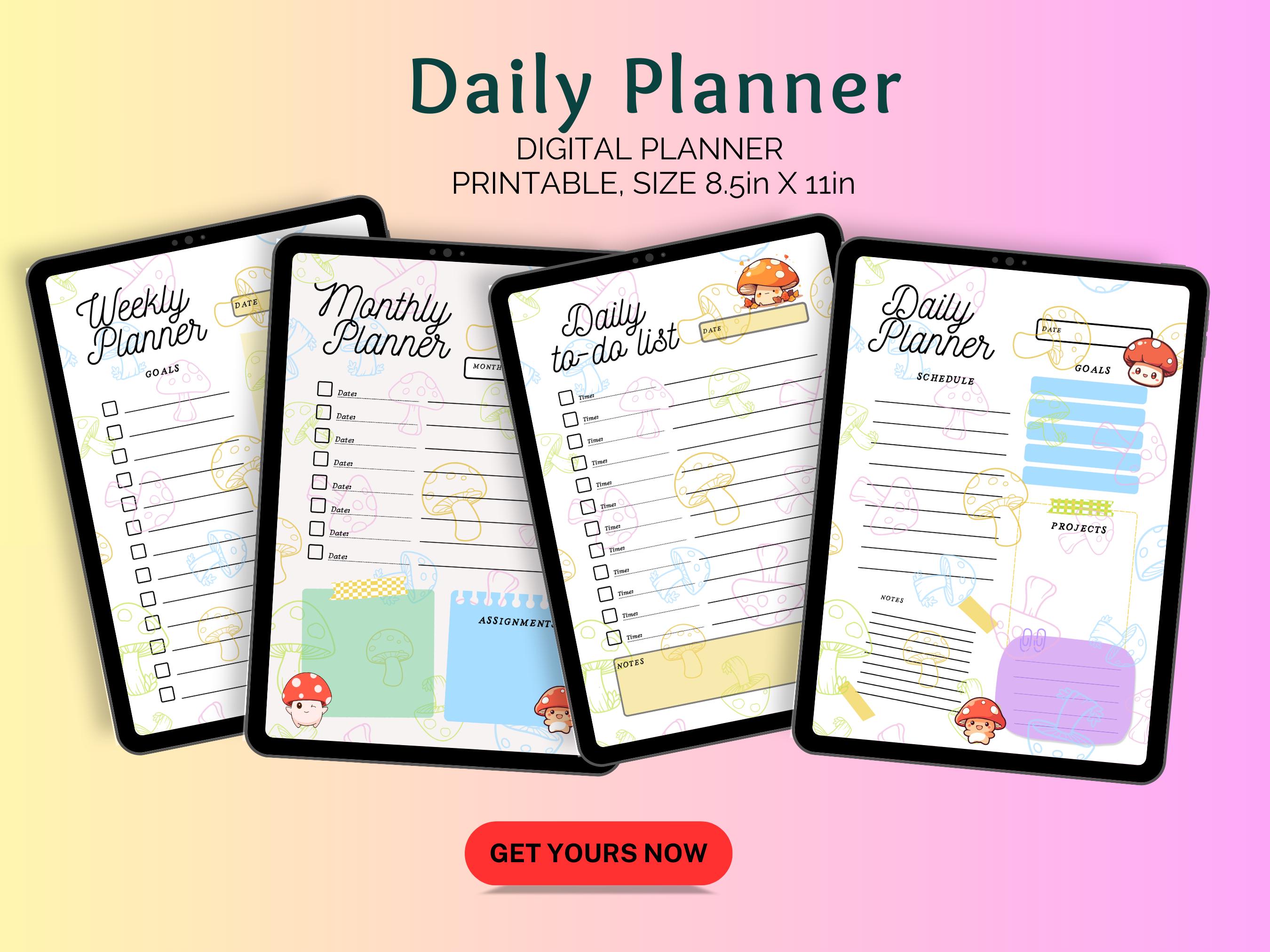 Mushroom themed Digital Planner, Daily Organization, Daily Routine ...