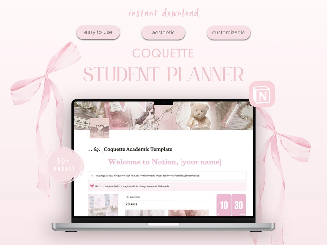 Coquette Notion Academic Template | Ultimate Student Planner, All-in ...