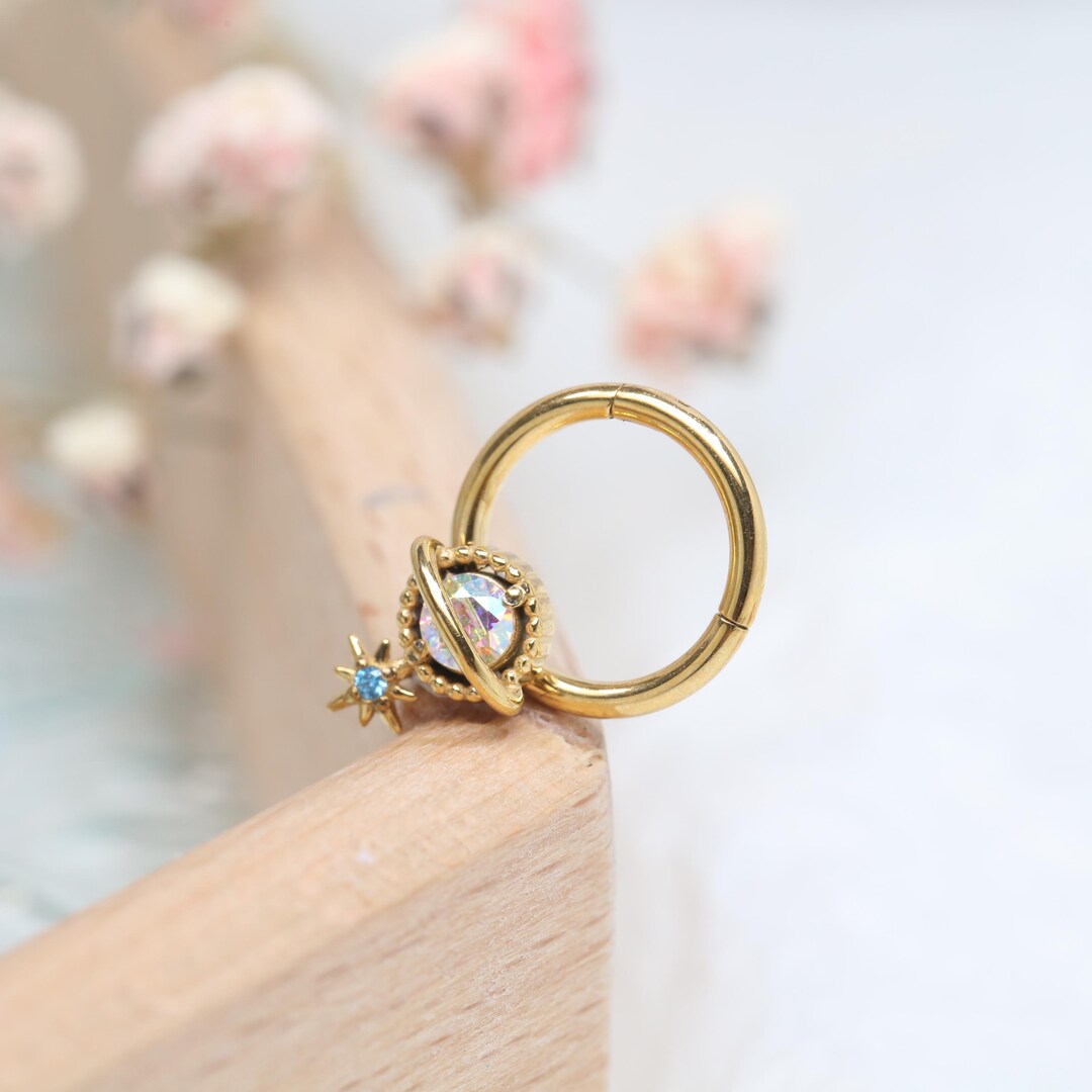Sun and Star Hinged Clicker Hoop Nose Ring Conch Hoop Septum Jewelry ...