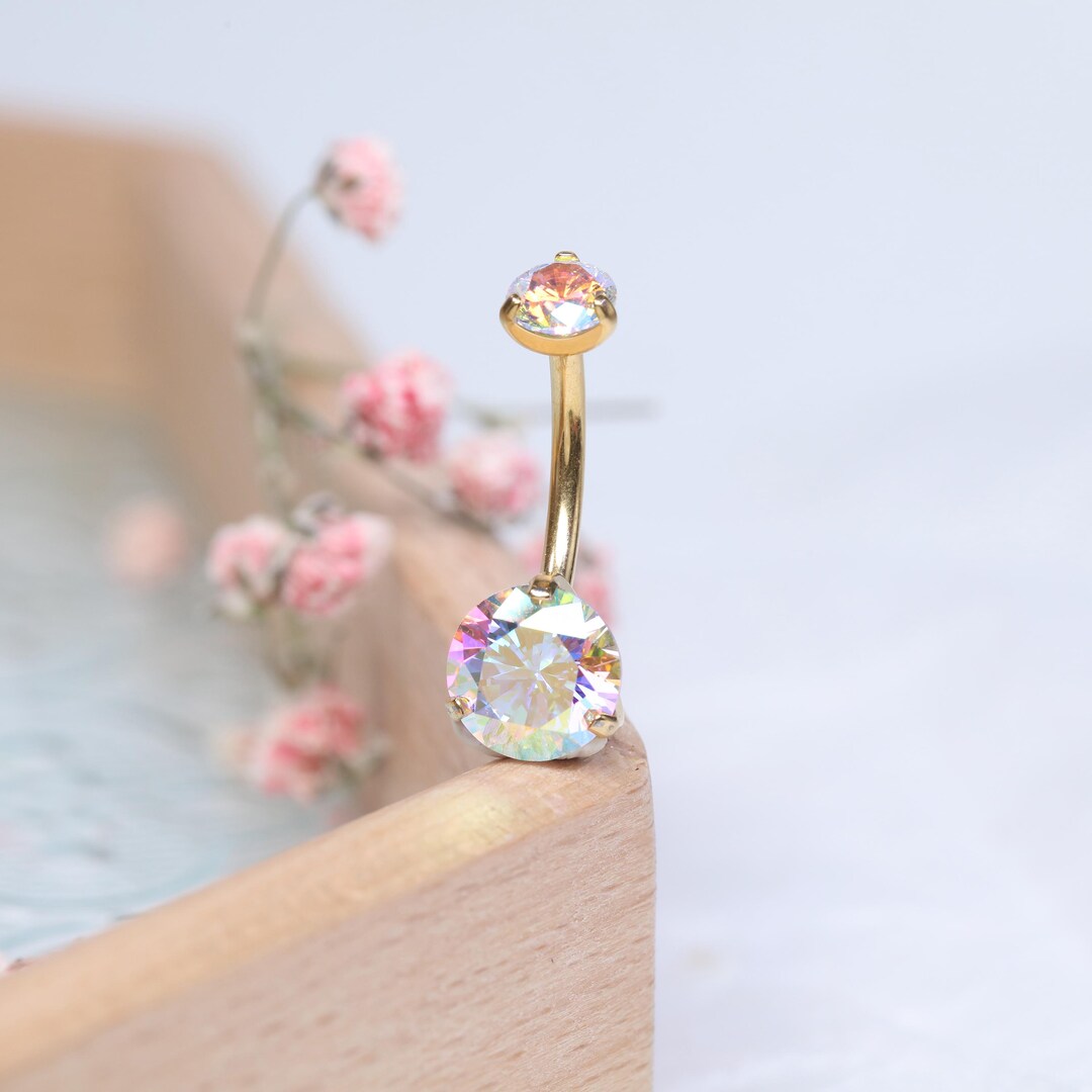 Implanted Titanium Belly Button Rings 14G CZ Belly Navel Rings 10mm ...