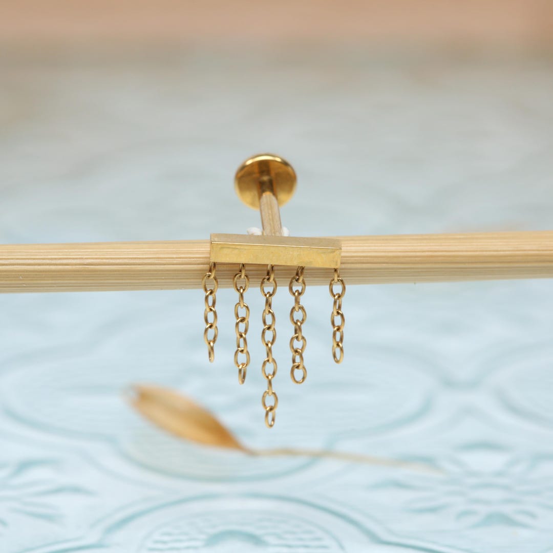 Gold Cross Bar Chain Ear Bone Nail Labret Studs -G23 Titanium- Earrings ...