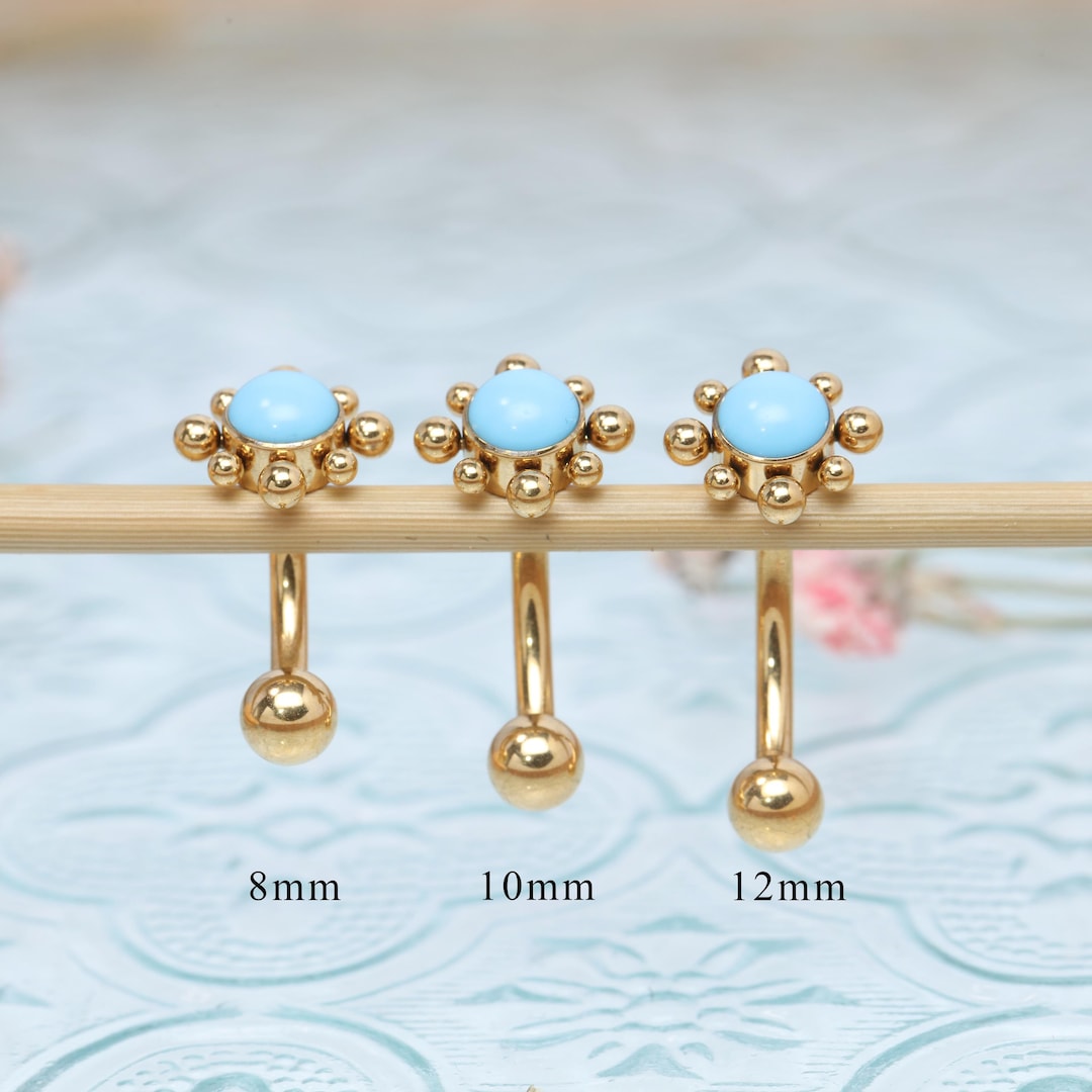 Sun Shape Blue Turquoise Belly Ring 6/8/10mm Curved Bar Navel Piercing ...