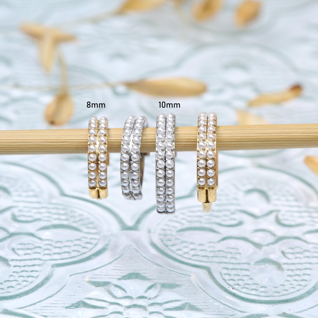 Pearl Double Stacked Split Ring Nose Ring Hoop / Surgical Steel / Nose ...