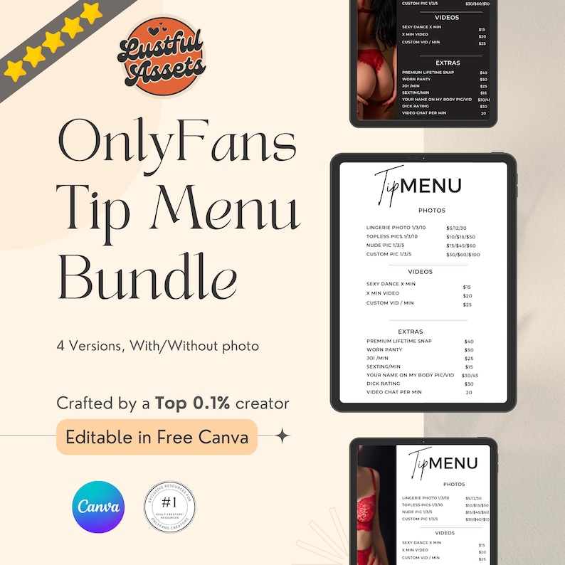 ONLYFANS Tip Menu Bundle | Editable Canva Tipping Template for Creators ...
