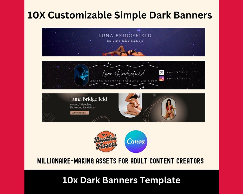 ONLYFANS Banner Bundle | Editable Canva Dark Themes Banner for Onlyfans ...