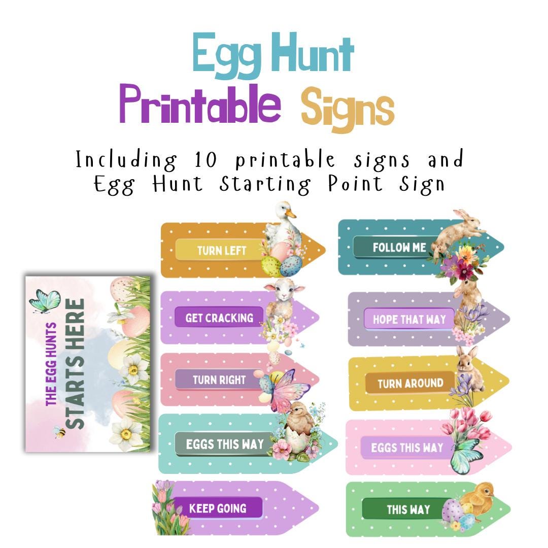 Printable Easter Egg Hunt Signs - Easy Setup Fun, Easter Egg Scavenger ...