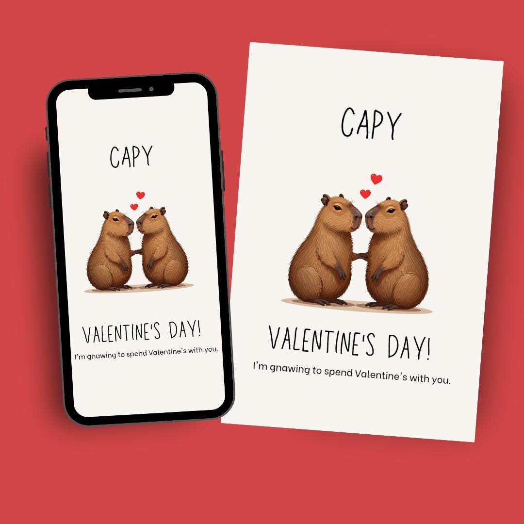 Heartwarming Capybara Valentine's Day Card | Printable & Digital Format ...