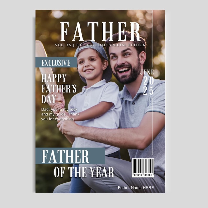 Personalized Father's Day Magazine Cover Template: Unique Dad Gift ...