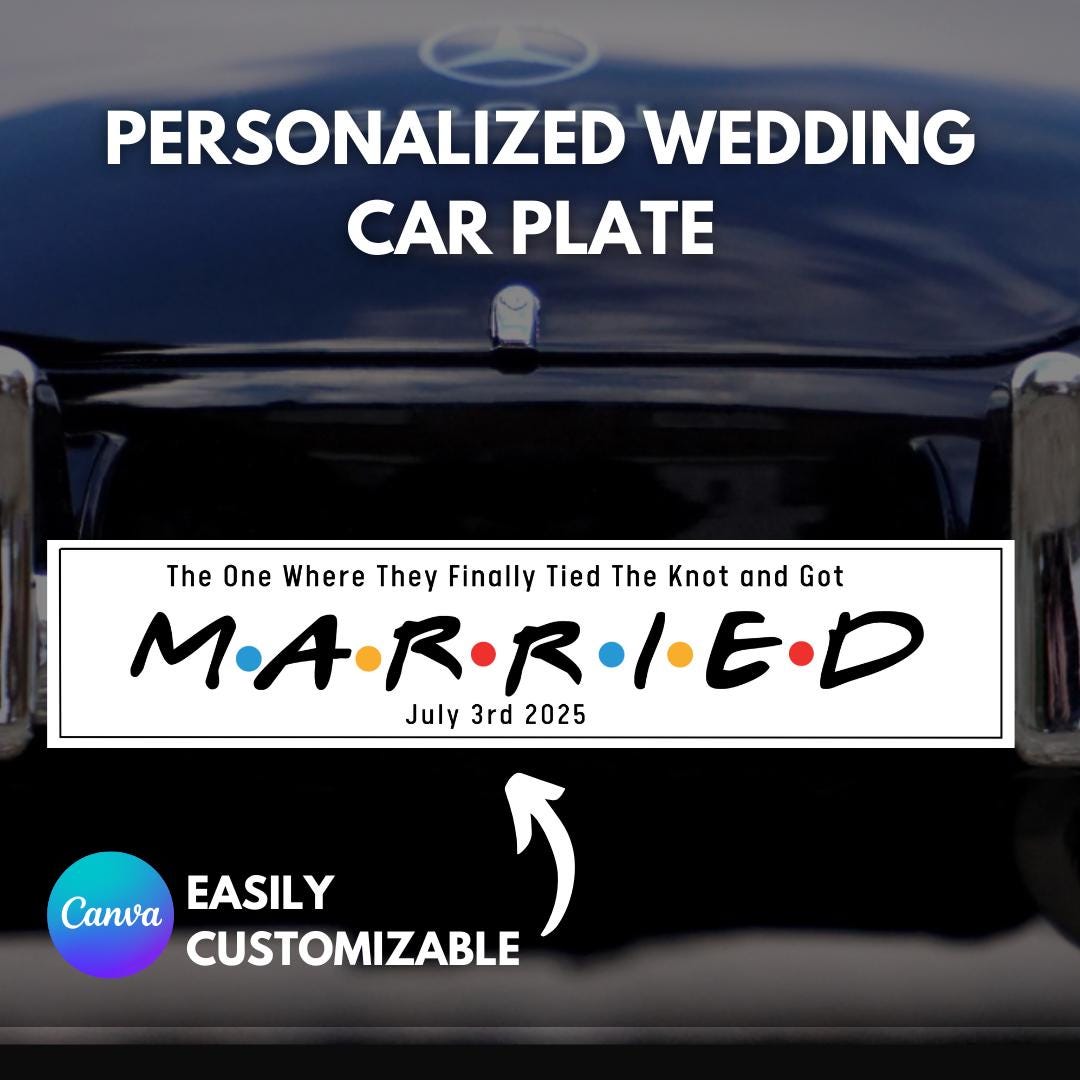 Friends Wedding License Plate Canva Template | Personalized Car Plate ...