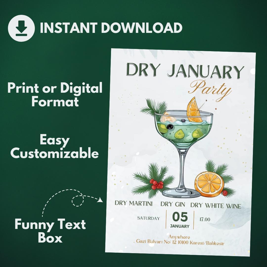 Customizable Dry January Party Invitation Template Funny & Elegant ...