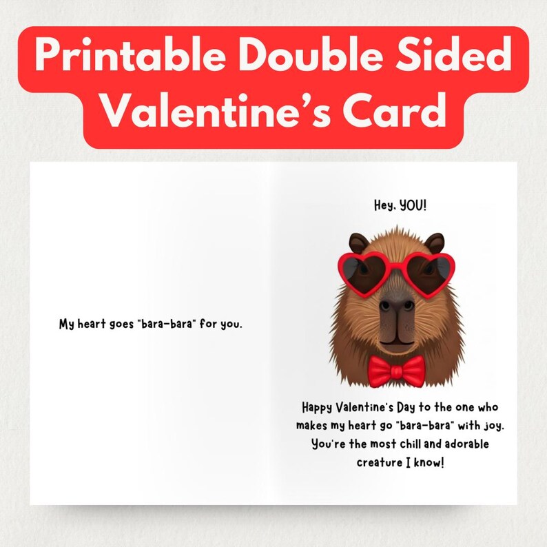 Cool Capybara Printable Valentine's Day Card/capybara PNG Digital File ...