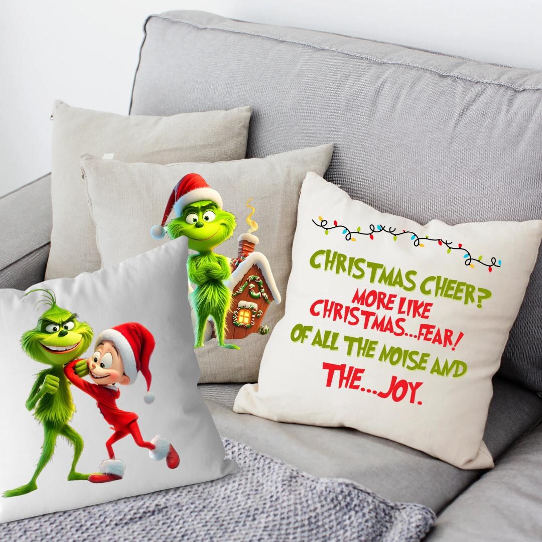 Grinch Christmas Cushion Cover Designs: DIY Holiday Pillow Template ...