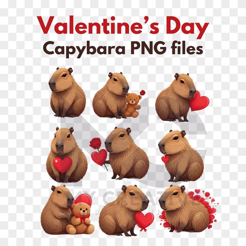 9 X 300 DPI Capybara Pngs | Valentine's Day Clip Art | Instant Download ...