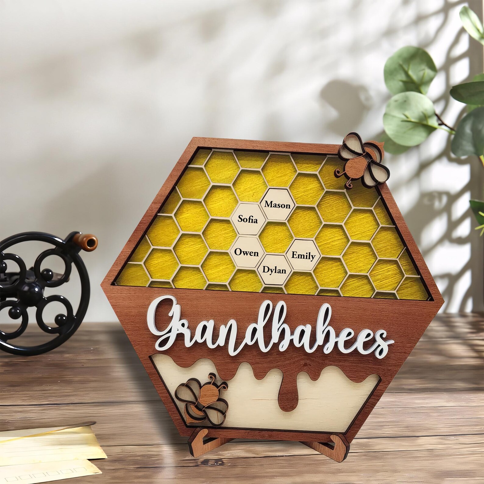 Custom Bee Hive Family Tree Plaque, Personalized Wooden Honeycomb Sign ...