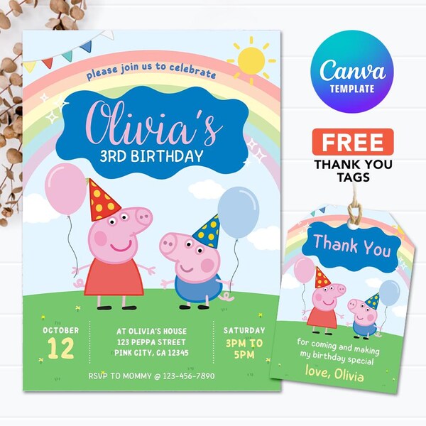 Peppa Pig Invitation - Etsy
