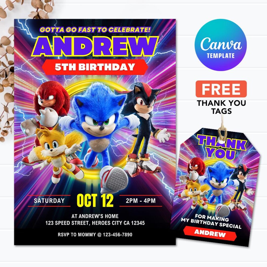 Sonic Birthday Invitation, Sonic Birthday Party, Sonic Party Theme ...
