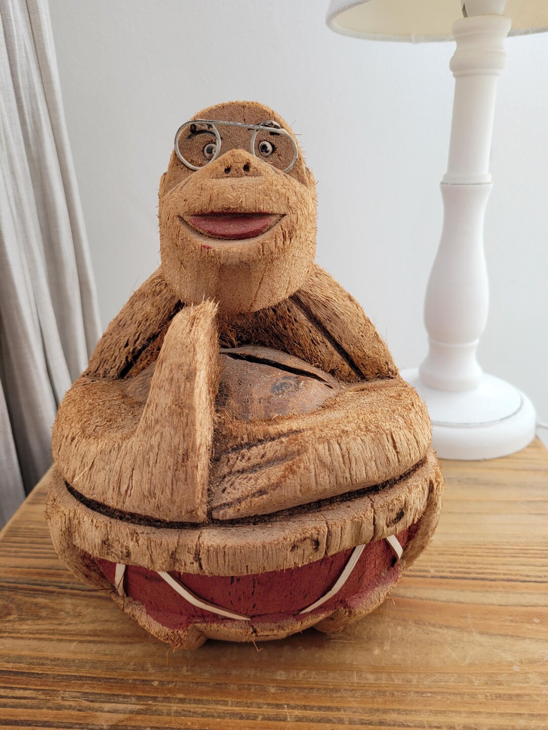 Vintage Coconut Husk Monkey Monkey Bank Carved Happy Monkey 9.8 - Etsy