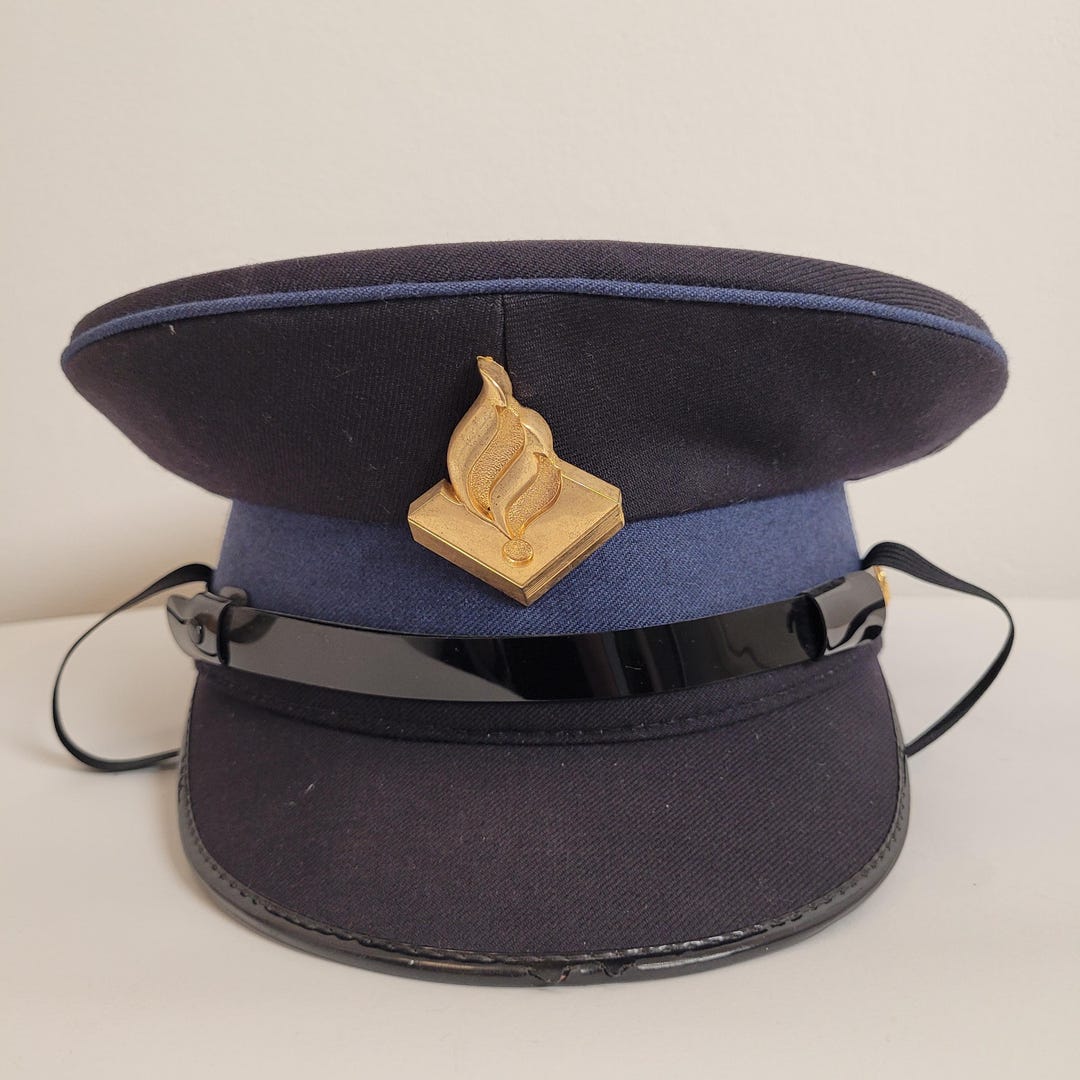 Vintage Netherlands Dutch Police Uniform Cap Visor Hat Black Strap Navy ...