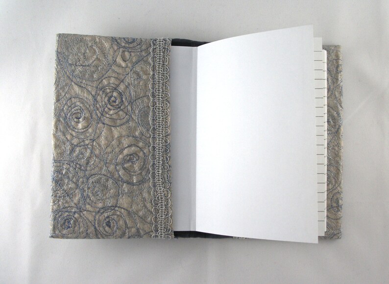 Silver Blue Lined Notebook Machine Embroidery One of a | Etsy