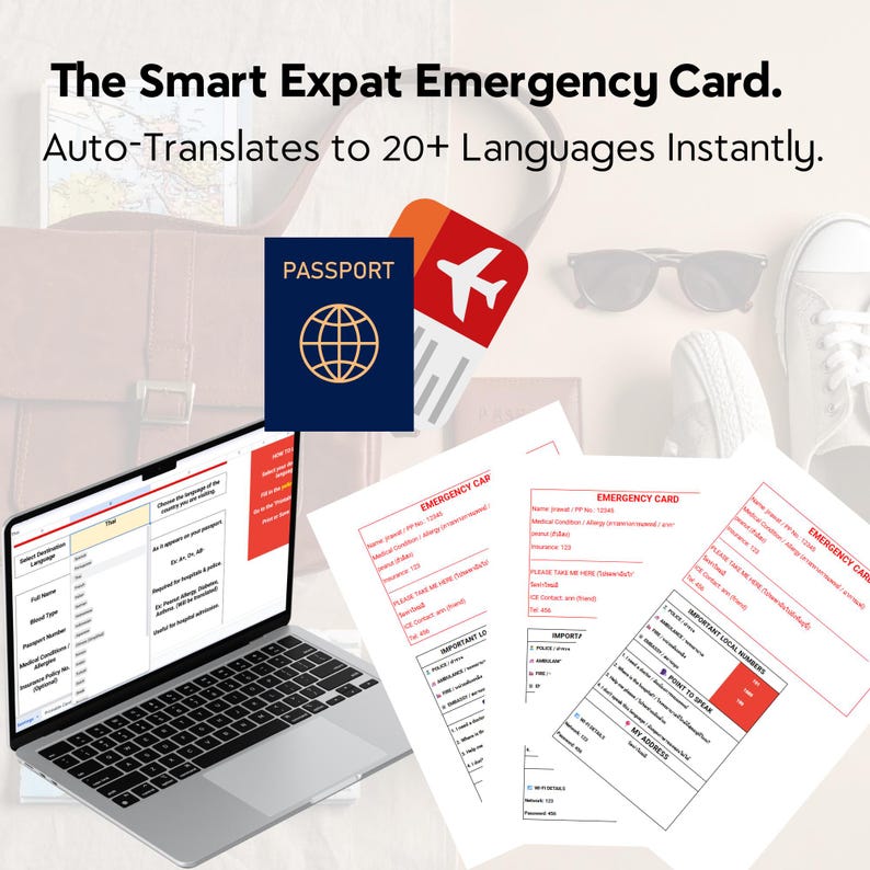 Travel Medical ID Card Printable, Emergency Info Sheet, Safety Wallet ...