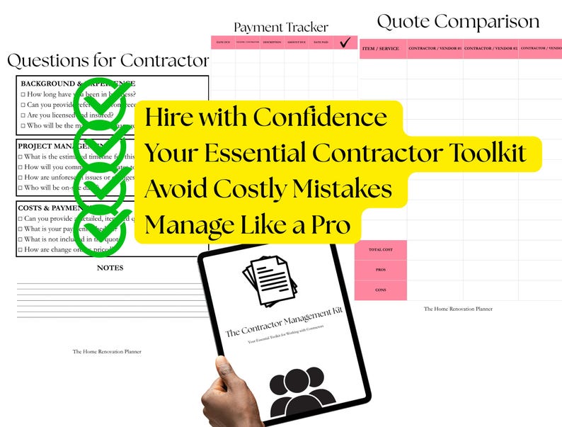 Contractor Management Kit | Printable Forms to Hire & Manage Renovation ...