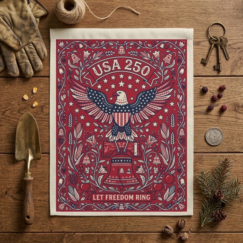 USA 250 Garden Flag, Vintage Americana Liberty Bell Banner, Patriotic ...