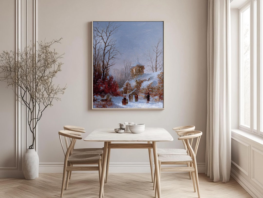 Vintage Christmas Town Print Printable Winter Wall Art Christmas ...