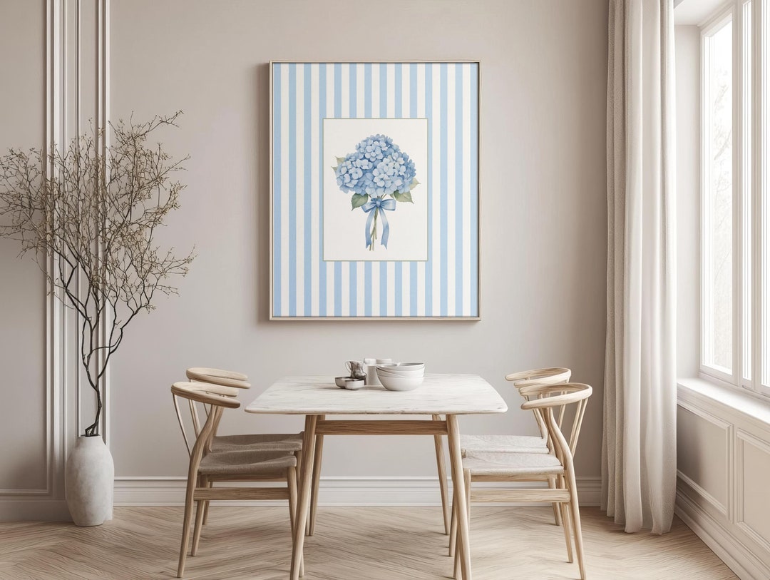 Blue Hydrangea Print, Preppy Grandmillennial Print, Coastal Coquette ...