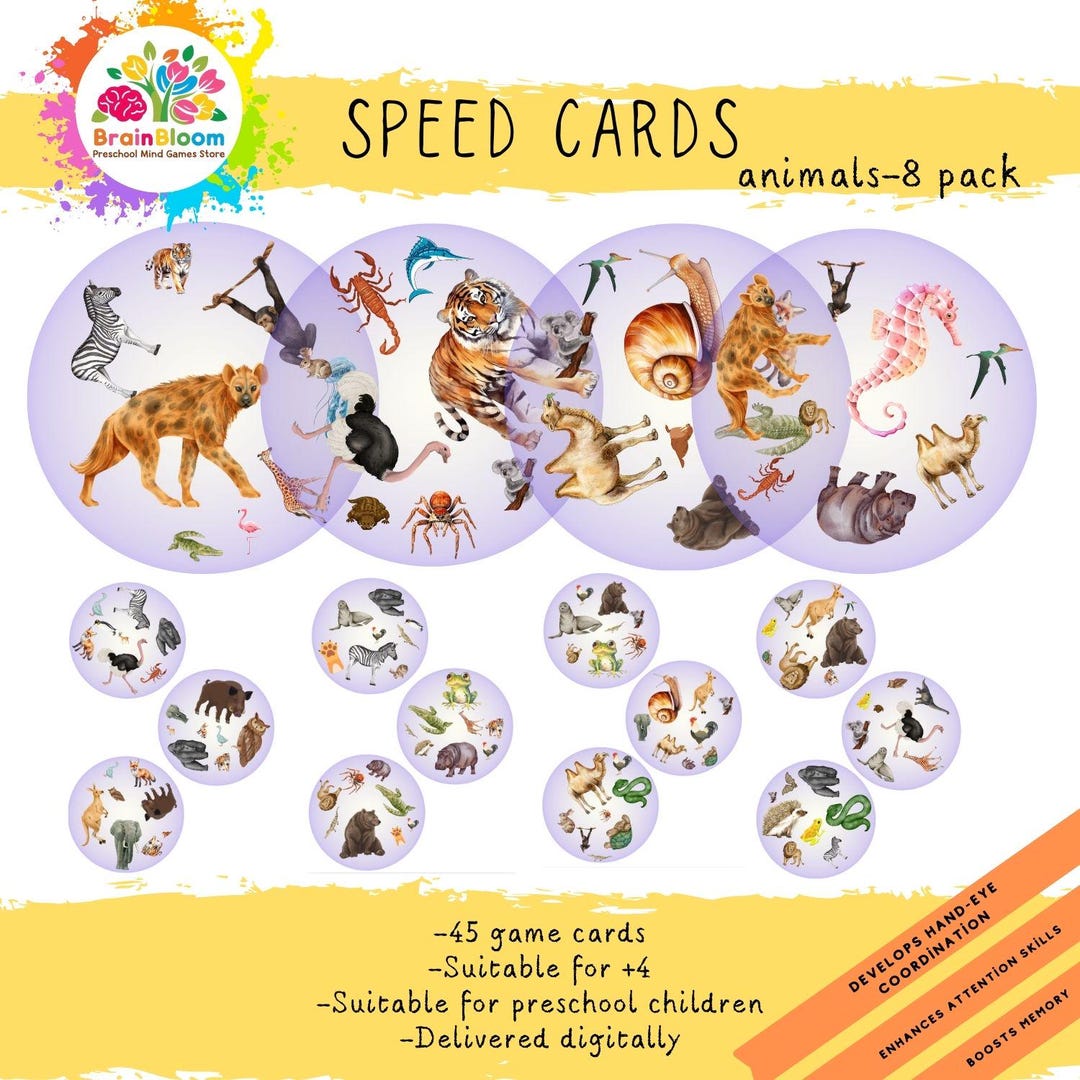 Speed Cards: Digital Preschool Printable Game - Animals - Etsy