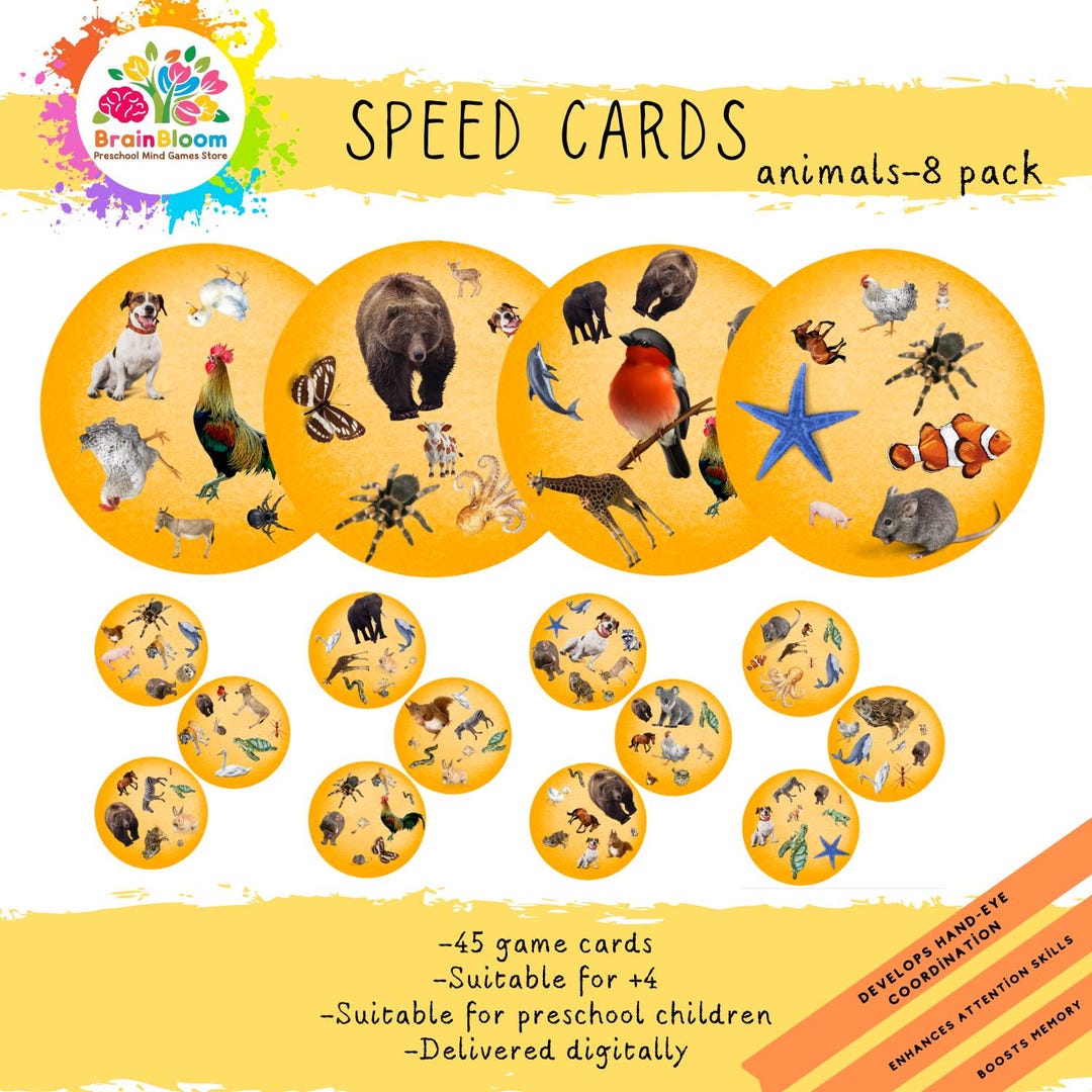 Speed Cards: Digital Preschool Printable Game - Animals - Etsy