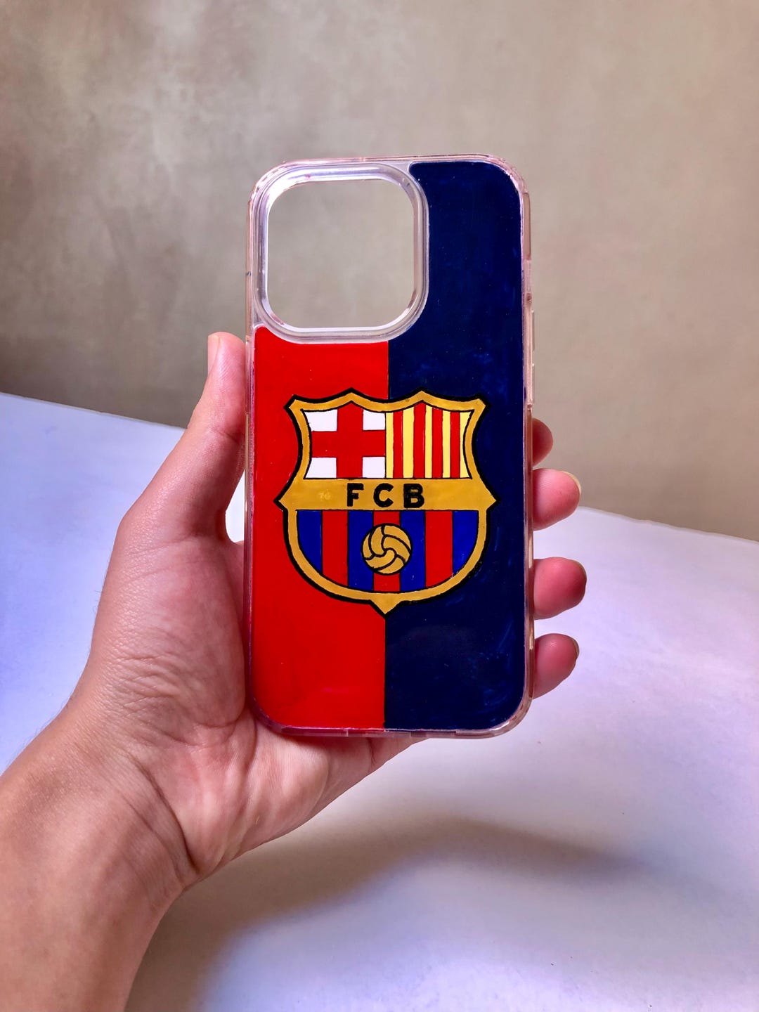 Hand Painted Barcelona Phone Case, Custom FC Barça Logo Phone Cover ...