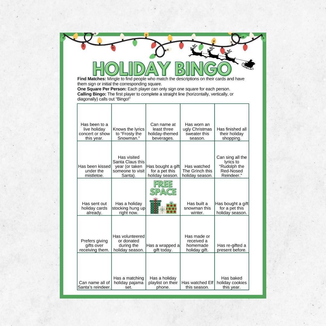 Holiday Bingo Party Game Fun Icebreaker for Christmas Gatherings ...