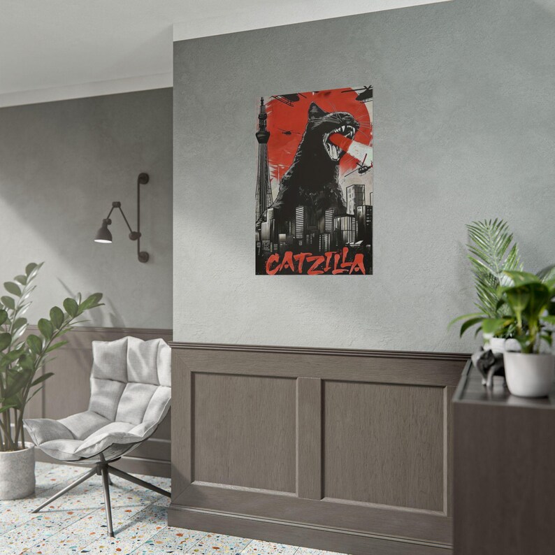 Catzilla Poster| Cat Design| Godzilla| Animal Lover Gift| Cool Wall Art ...