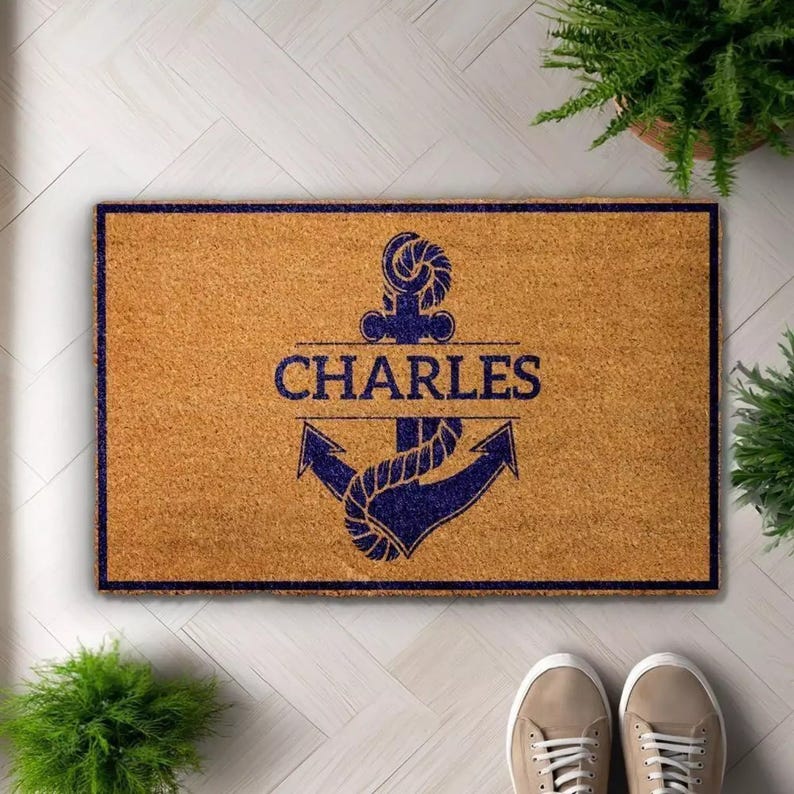 Personalized Anchor Doormat, Custom Family Name Welcome Mat, Nautical ...