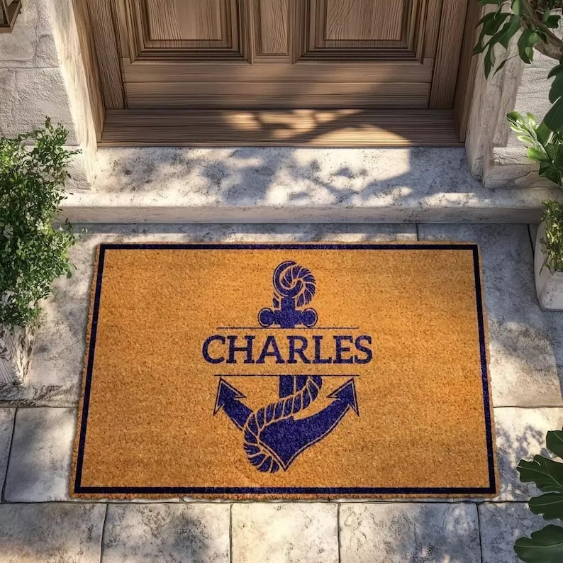 Personalized Anchor Doormat, Custom Family Name Welcome Mat, Nautical ...