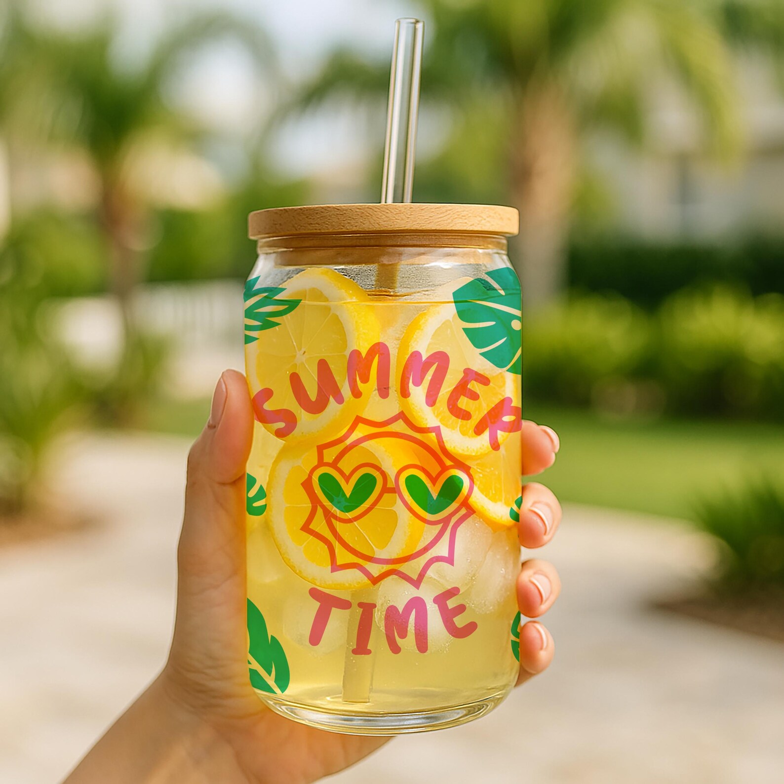 Summer Time Can Glass Tumbler, Pink Flamingo & Pineapple Design Iced ...